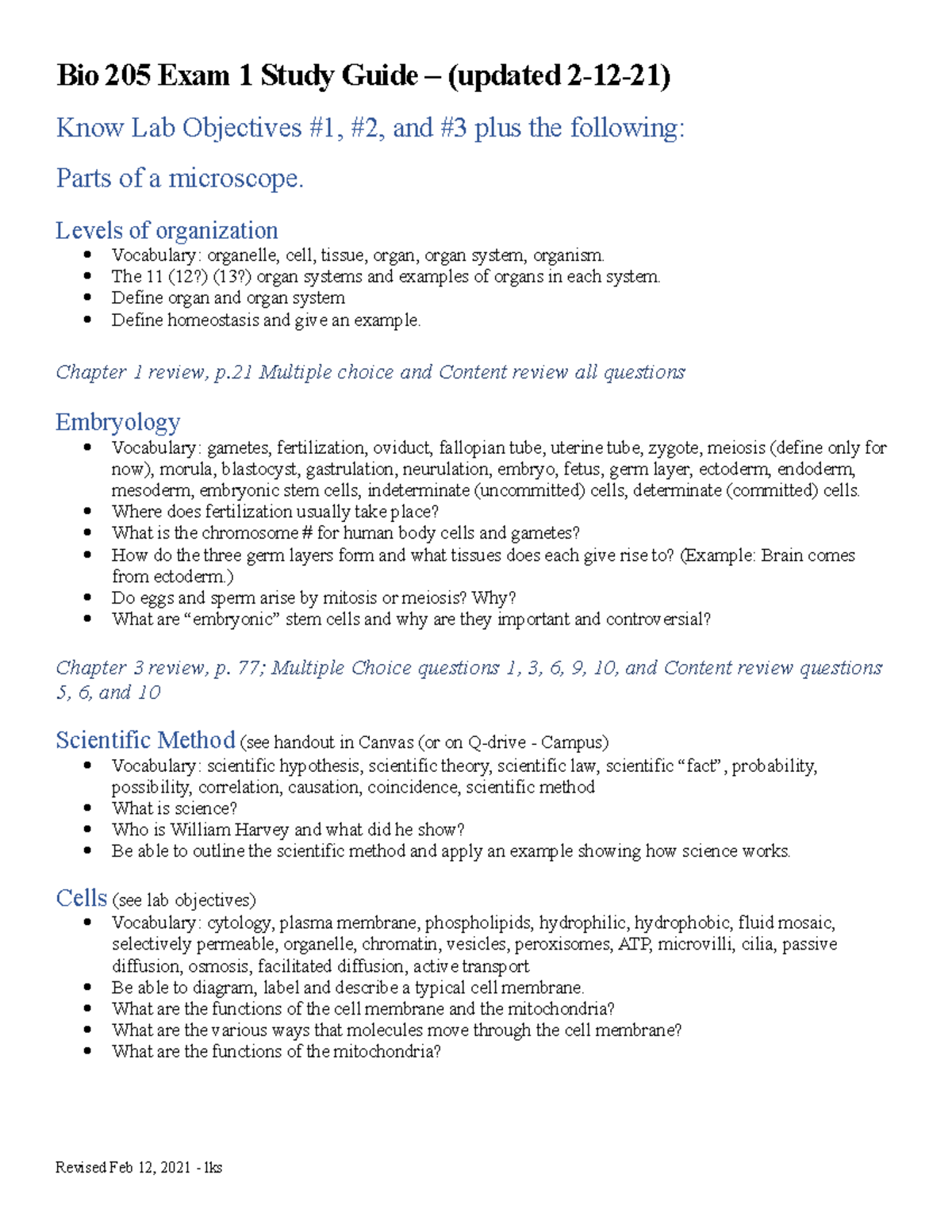 Bio 205 Exam 1 Study Guide ADA - Bio 205 Exam 1 Study Guide – (updated ...