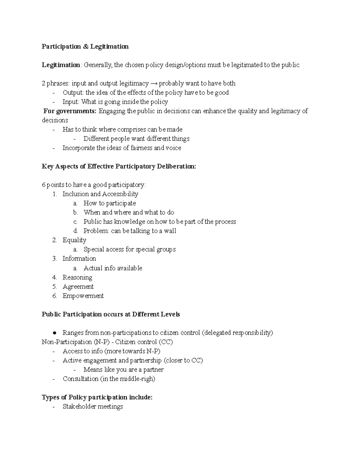 Public POlicy notes - Participation & Legitimation Legitimation ...