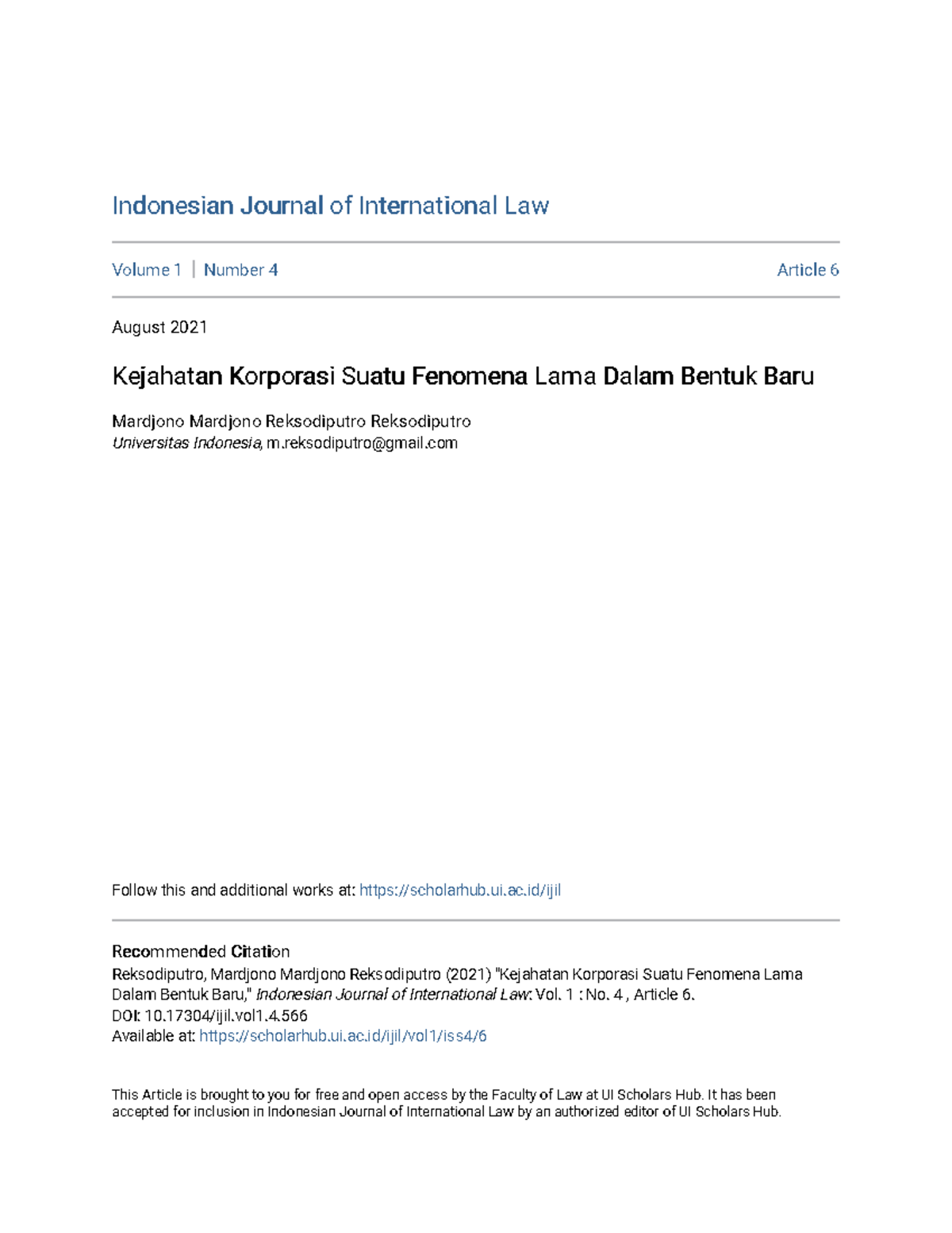 Kejahatan Korporasi Suatu Fenomena Lama Dalam Bentuk Baru - Indonesian ...
