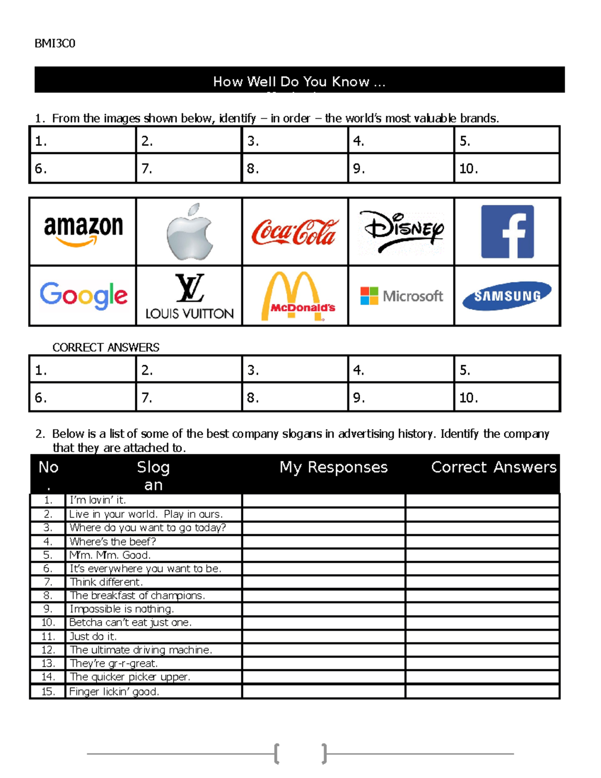 Introduction to business marketing - 1 BMI3C From the images shown ...