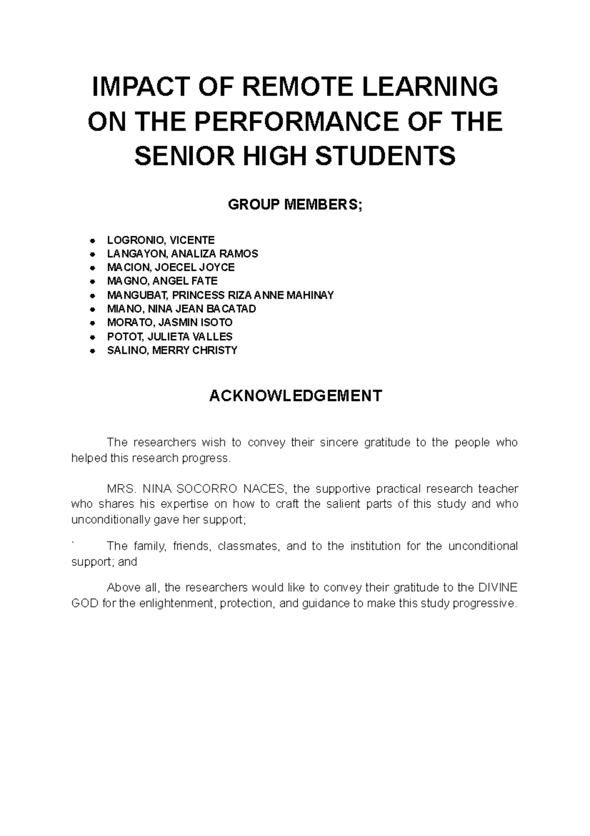 Impact OF Remote Learning ON THE Performance OF THE Senior Highschool ...