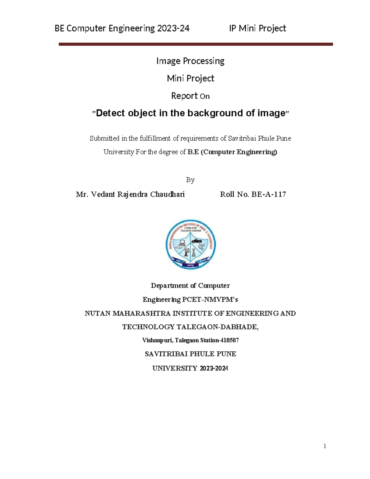 IP Mini Project - Image Processing Mini Project Report On "Detect ...