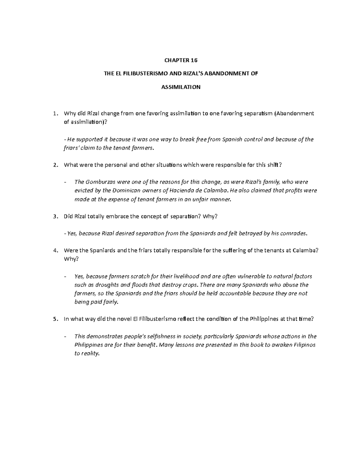 R16 - Rizal-Chapter-16 - CHAPTER 16 THE EL FILIBUSTERISMO AND RIZAL'S ...