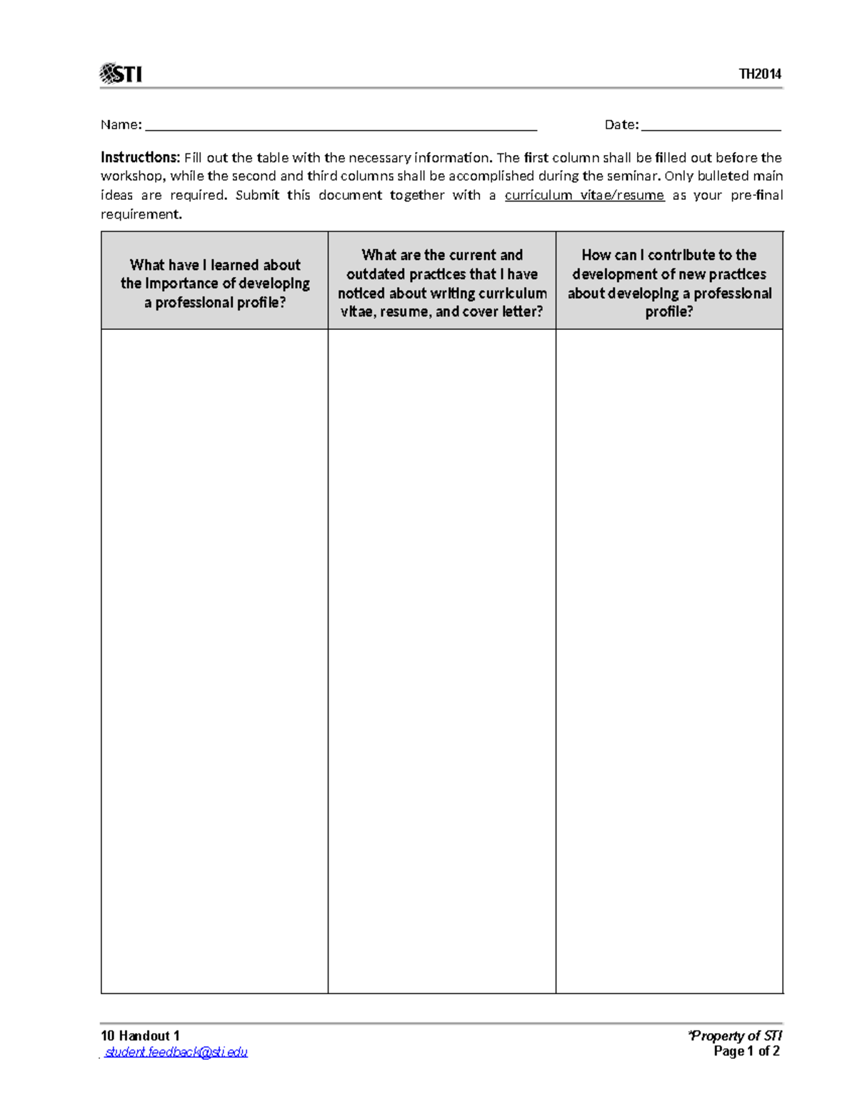 10 Handout 1 - NEEDED - TH 10 Handout 1 student@sti *Property of STI ...