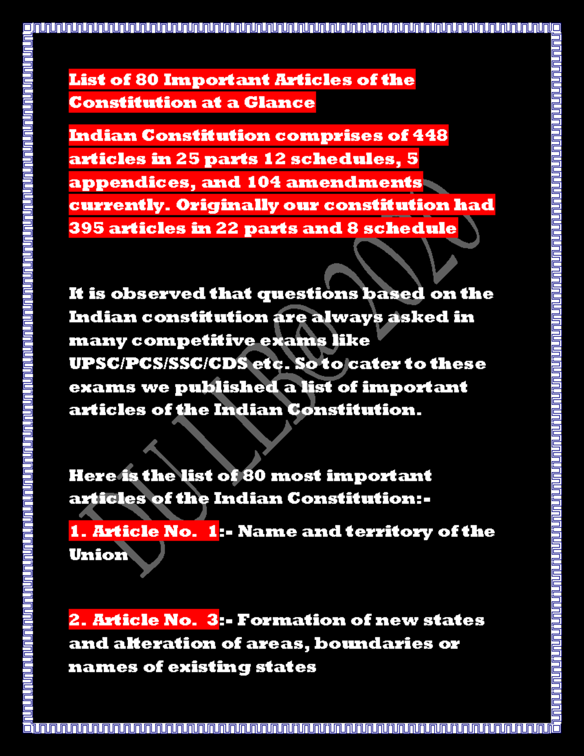 List of 80 Important Articles of the Constitution at a Glance ...