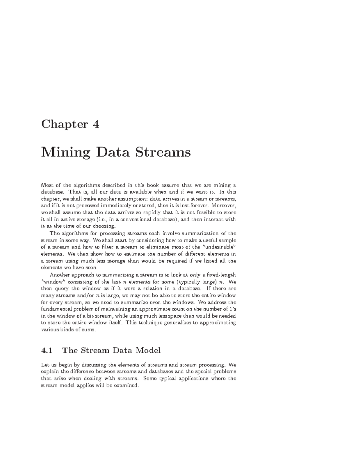Bda Ch 2 Mining Data Streams Chapter 4 Mining Data Streams Most Of The Algorithms Described