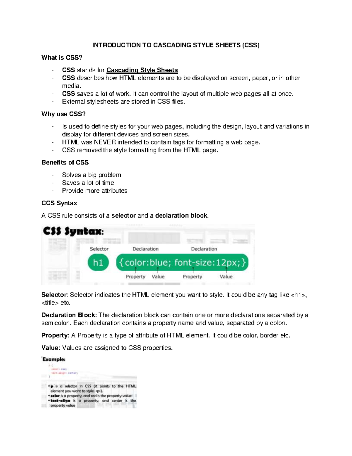 ITP102- Midterm- Reviewer - INTRODUCTION TO CASCADING STYLE SHEETS (CSS) What is CSS? CSS stands ...