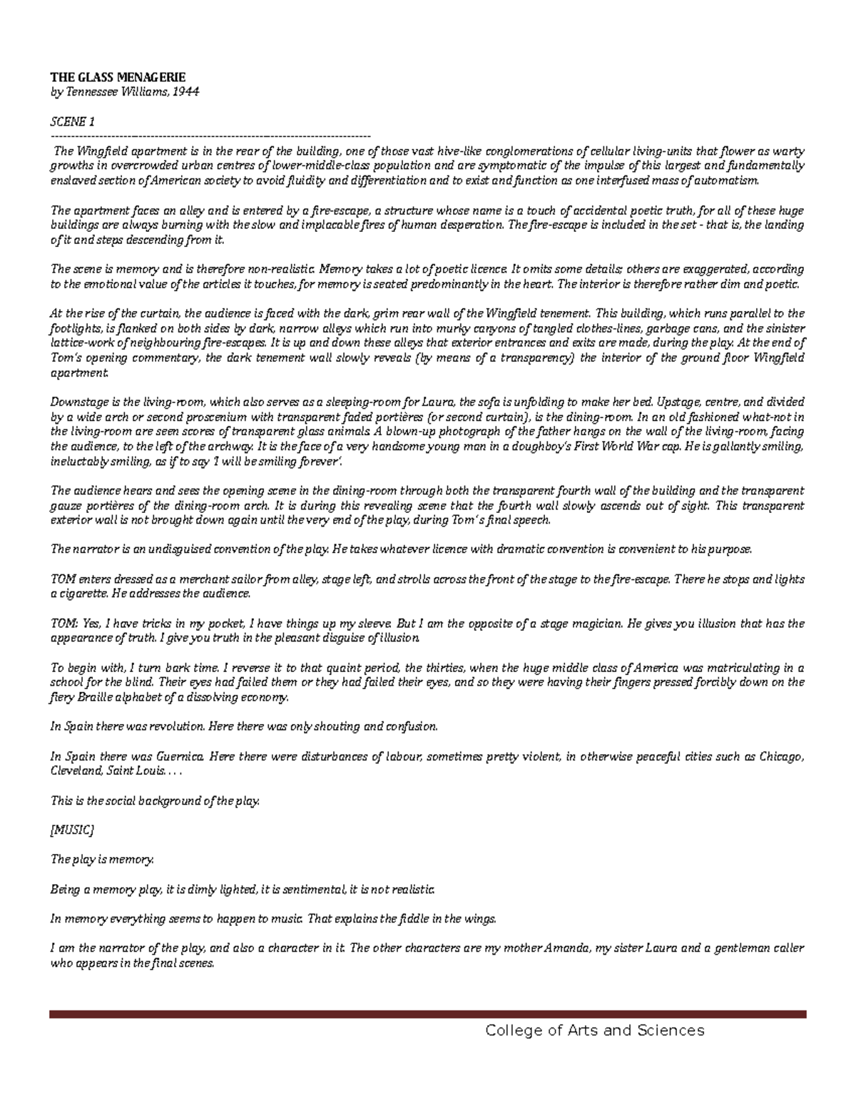 THE- Glass- Menageri script - THE GLASS MENAGERIE by Tennessee Williams ...