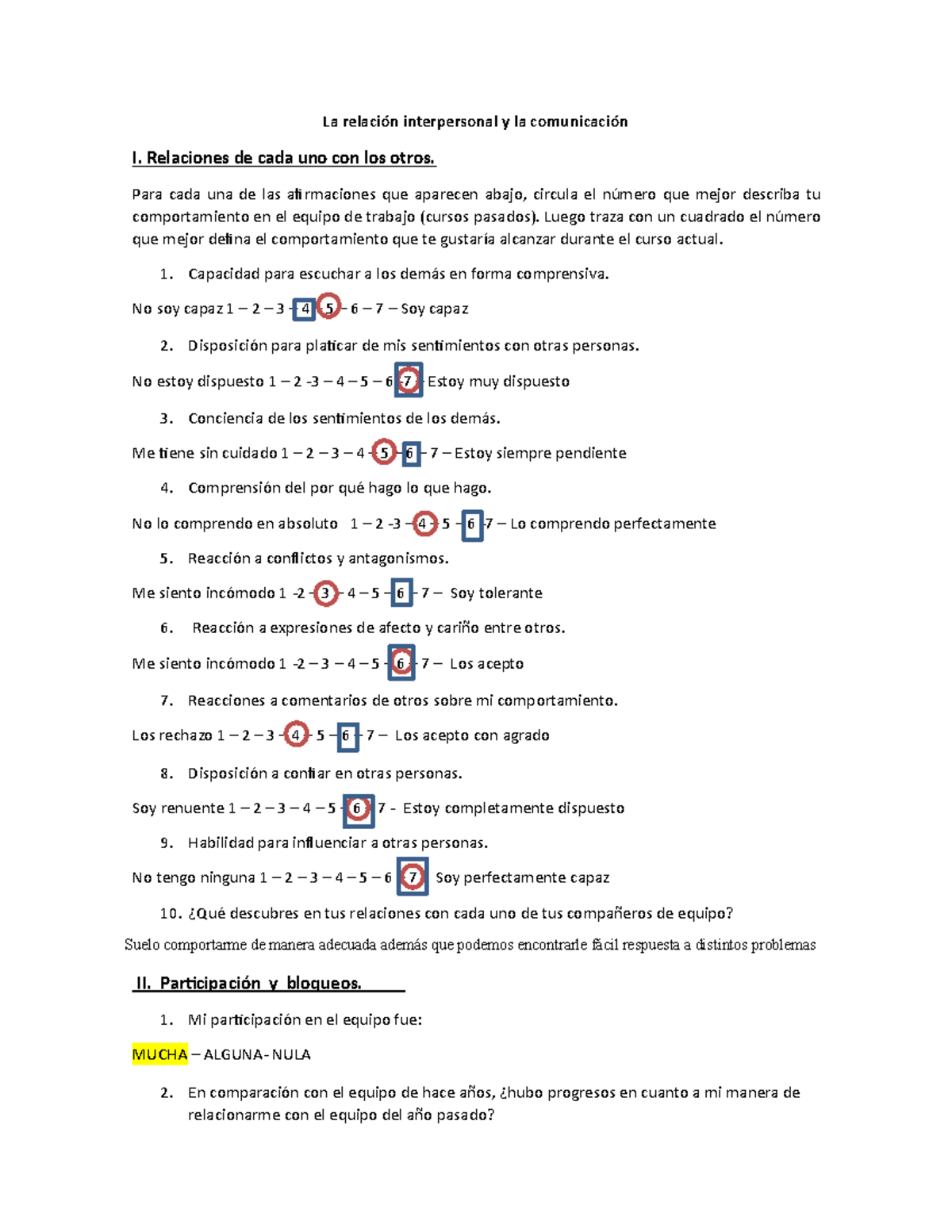 Test de comunicación interpersonal - La relación interpersonal y la ...