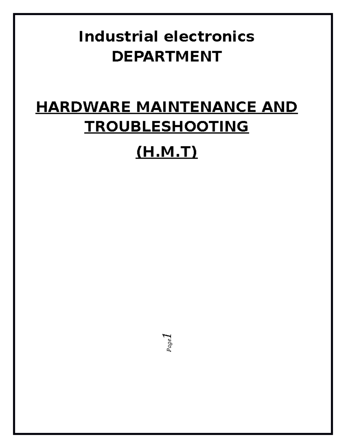 HMT Manual - IT hsdhgd - Page 1 Industrial electronics DEPARTMENT ...