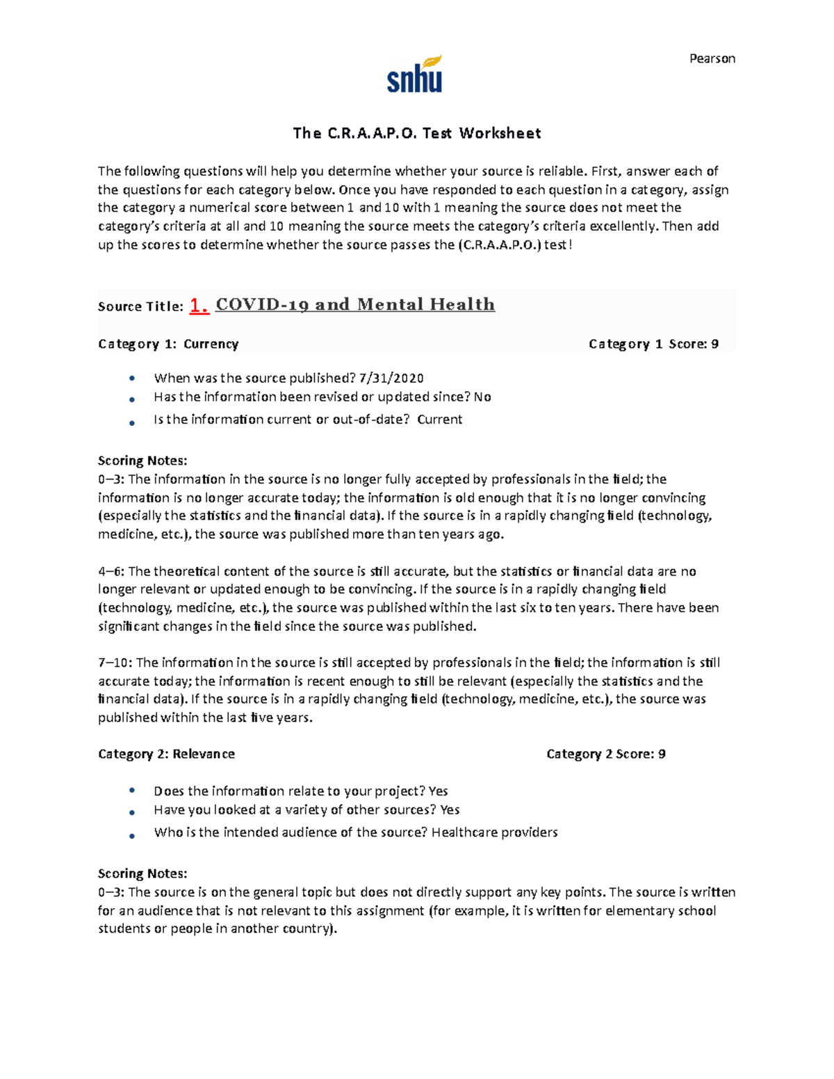 ENG 123 Module Three C.R.A.A.P.O. Test and Activity Evaluating Sources ...