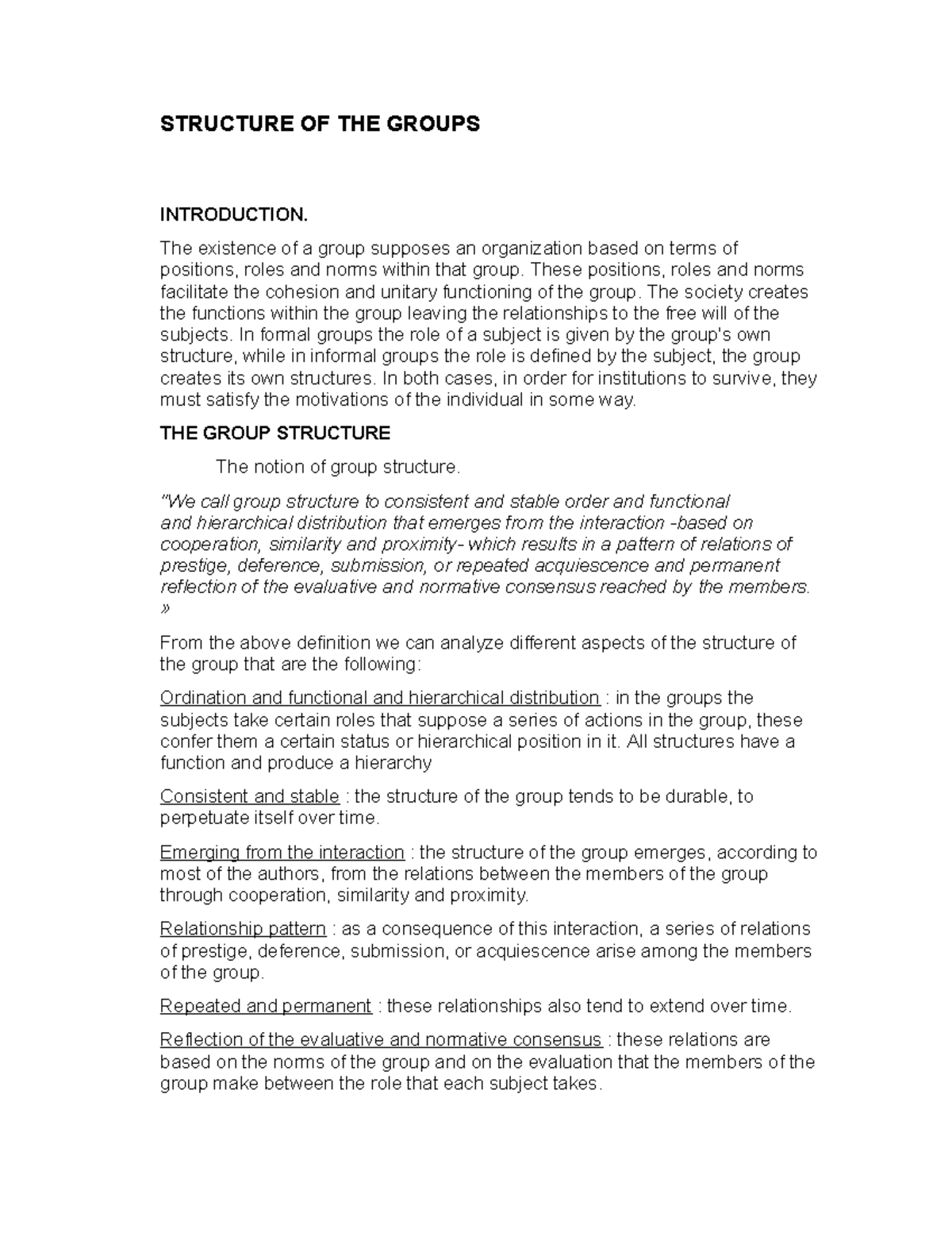 Structure of the groups - STRUCTURE OF THE GROUPS INTRODUCTION. The ...