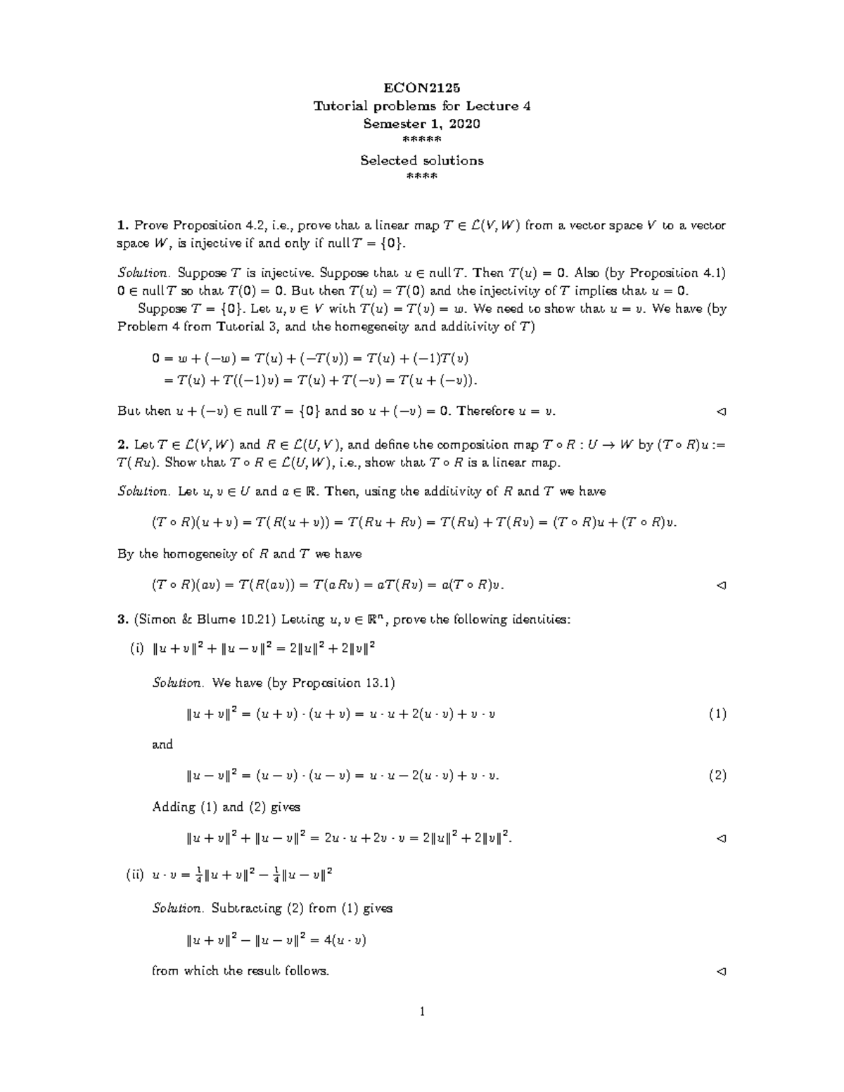 2125 Tutorial 4 Solution - ECON Tutorial problems for Lecture 4 ...