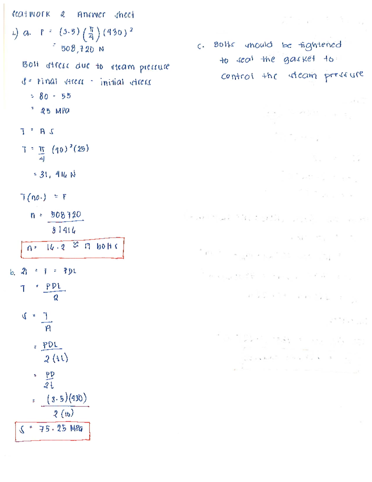Seatwork 2 Answer Sheet - seatwork 2 Answer sheet 1.) a. F : (3) (430) 2 508,720 N C. Bolts ...