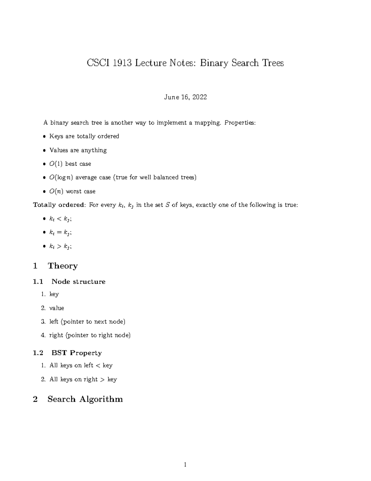Bst Lecture By Prof James Moen Csci 1913 Lecture Notes Binary Search Trees June 16 2022 A