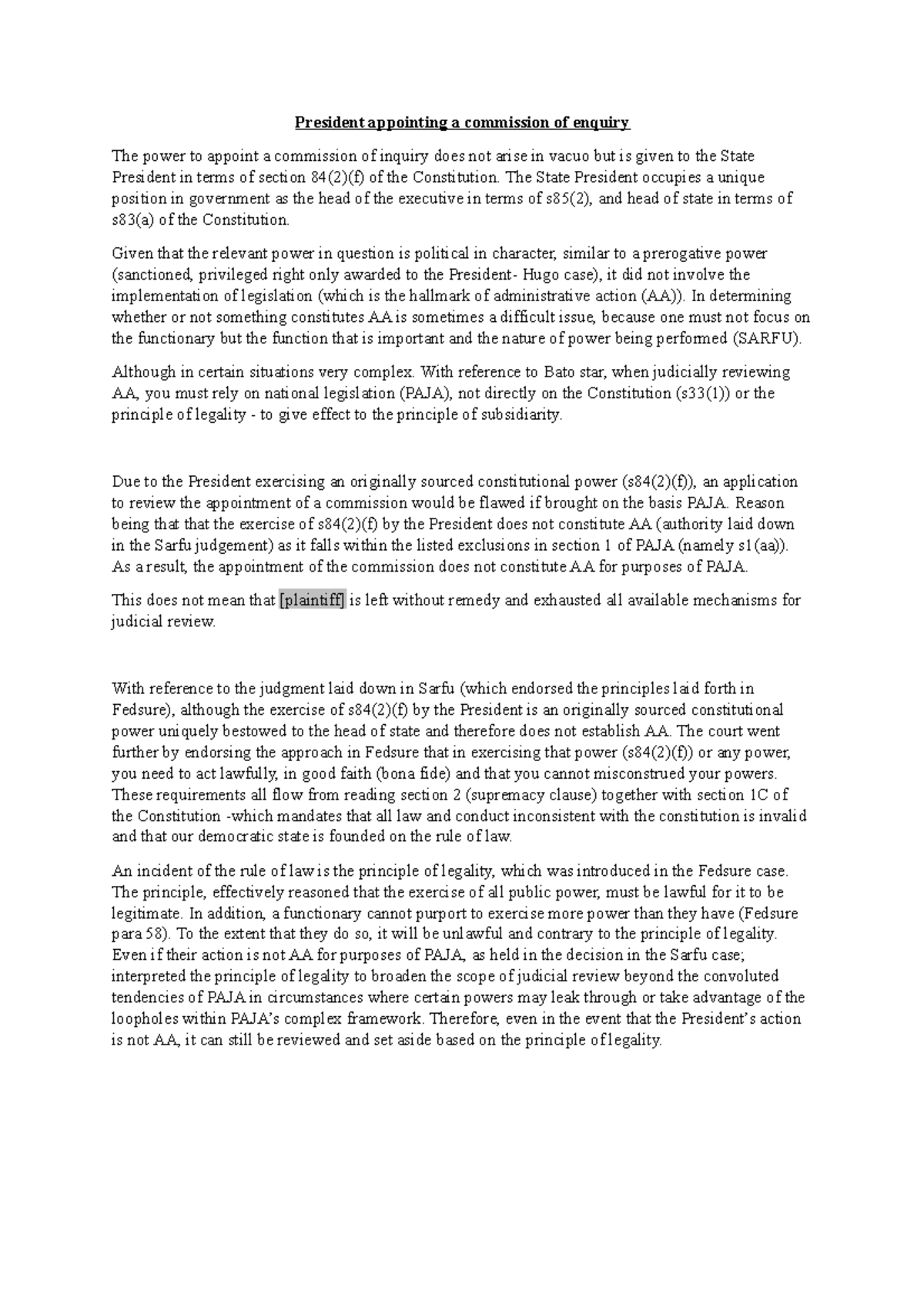 Appointing a commission of enquiry- template - President appointing a ...