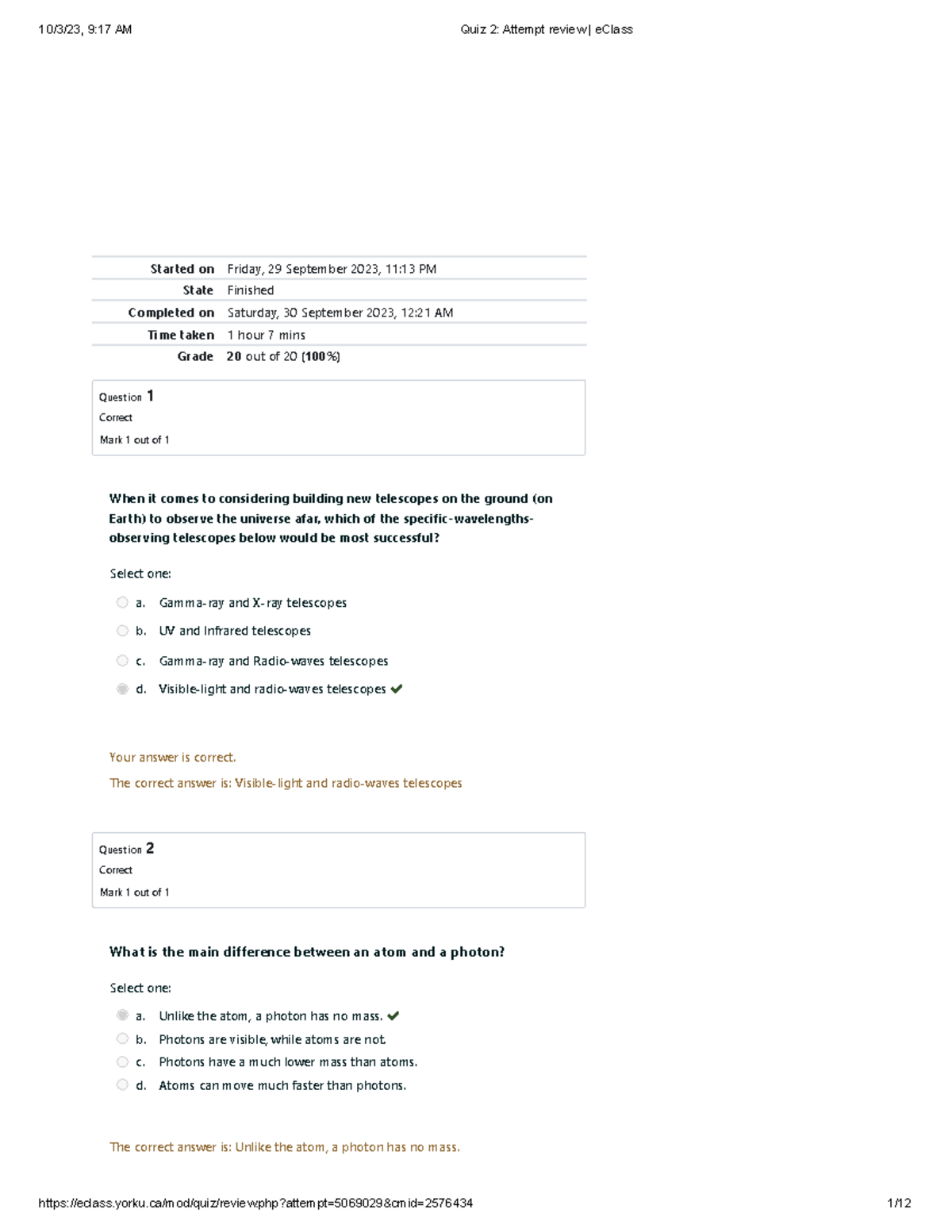 Quiz 2 Attempt review e Class - Started on Friday, 29 September 2023 ...