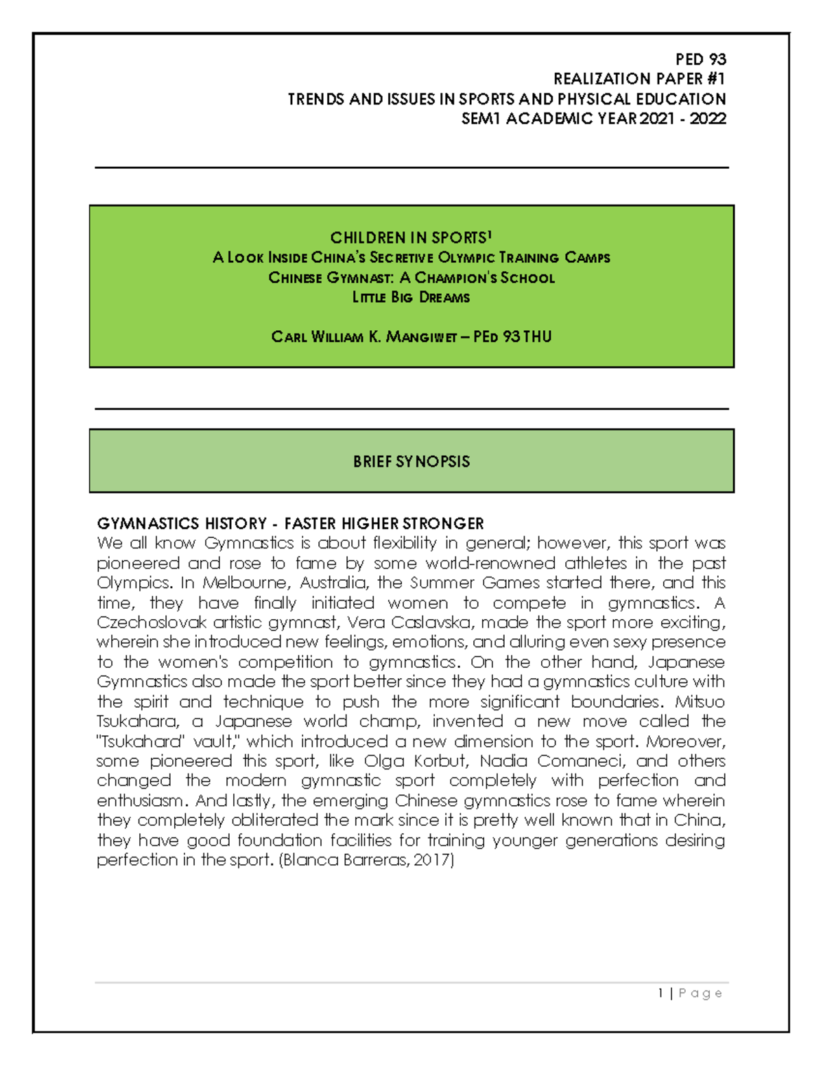 PEd 93 - THU Mangiwet Realization Paper #1 - REALIZATION PAPER TRENDS ...