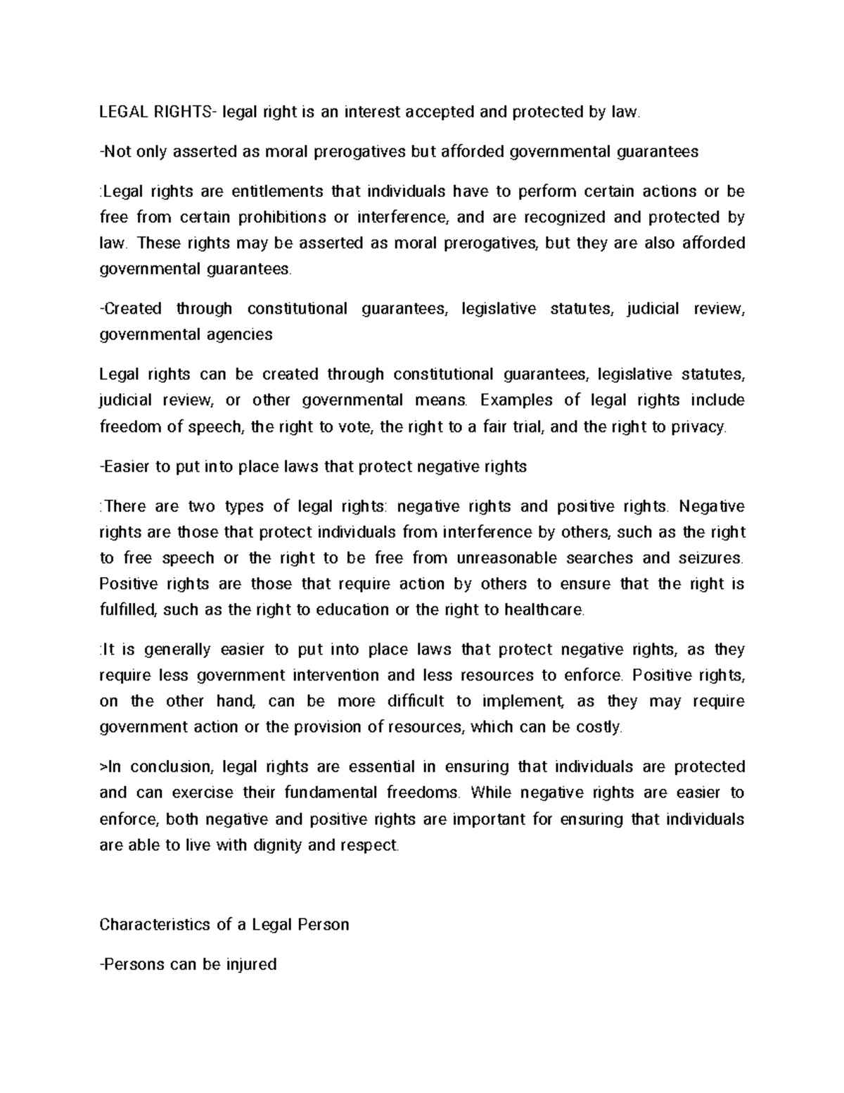 Legal Rights - LECTURE NOTES - LEGAL RIGHTS- legal right is an interest ...