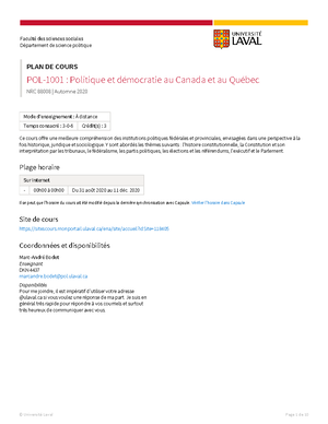 Notes de cours - module 1 à 7 - Politique et démocratie au Canada et au ...
