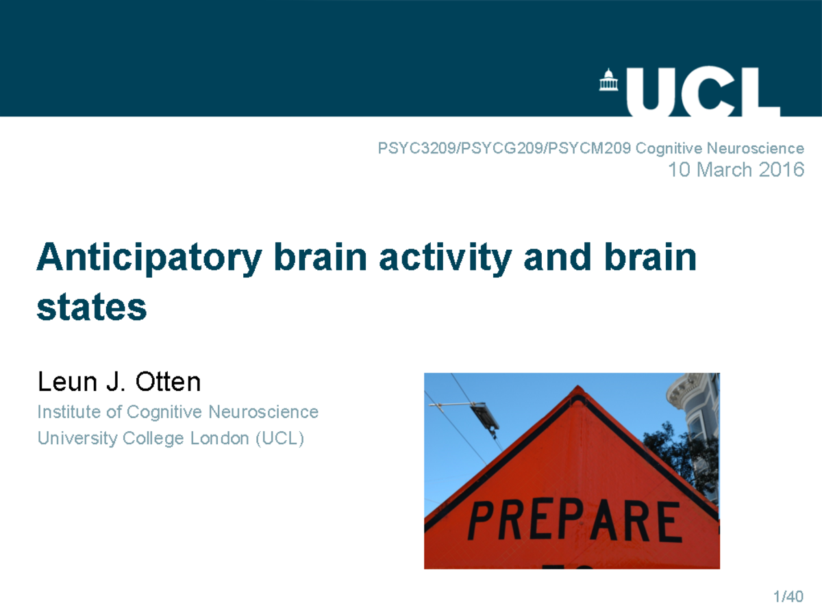 Lecture Notes Lectures 10 12 Cognitive Neuroscience Cognitive Neuroscience 10 March 2016
