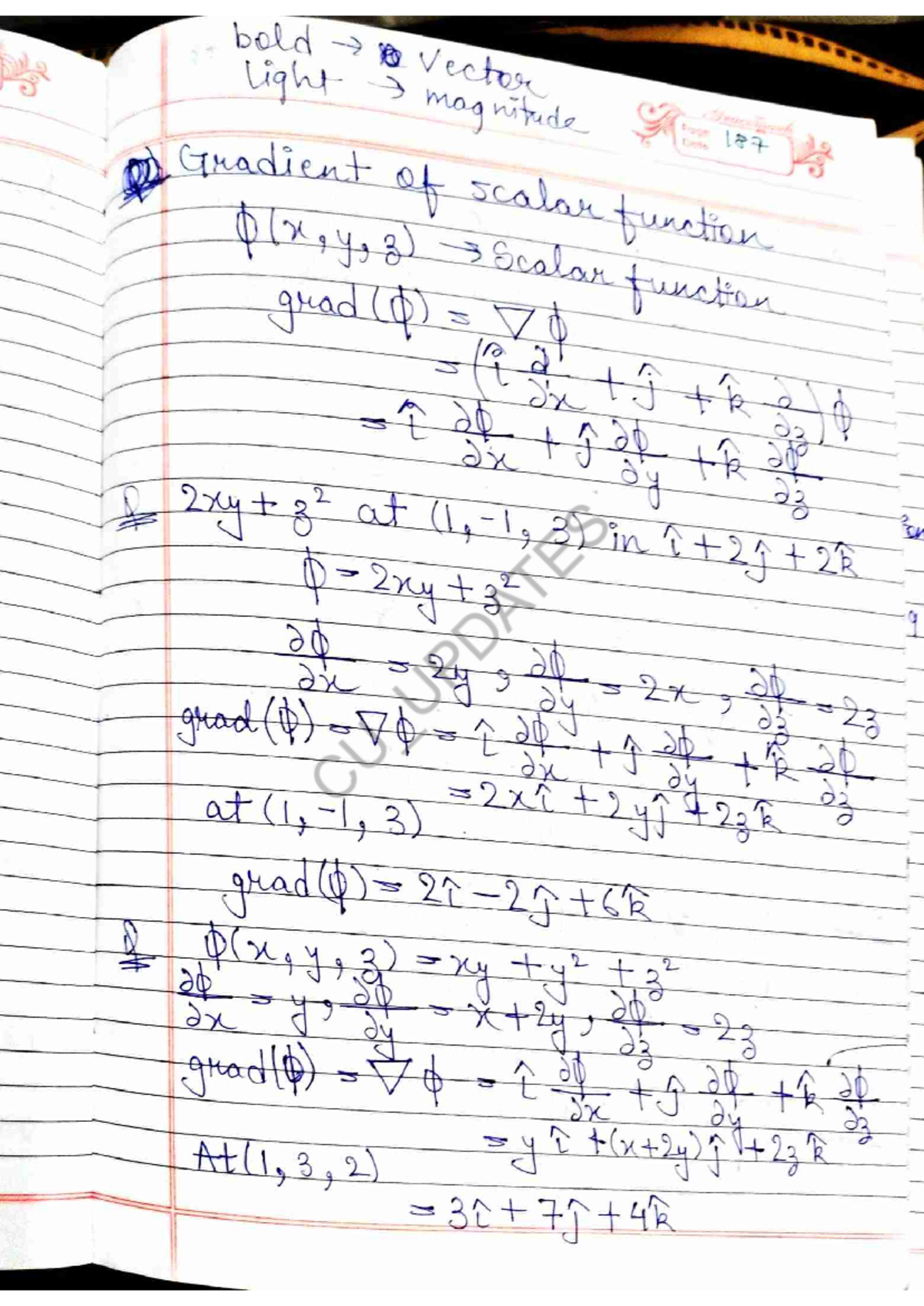 Unit 3 maths - bold to Vector light mag nitude Page Date 187 2 Gradient of scalar function Qlx ...