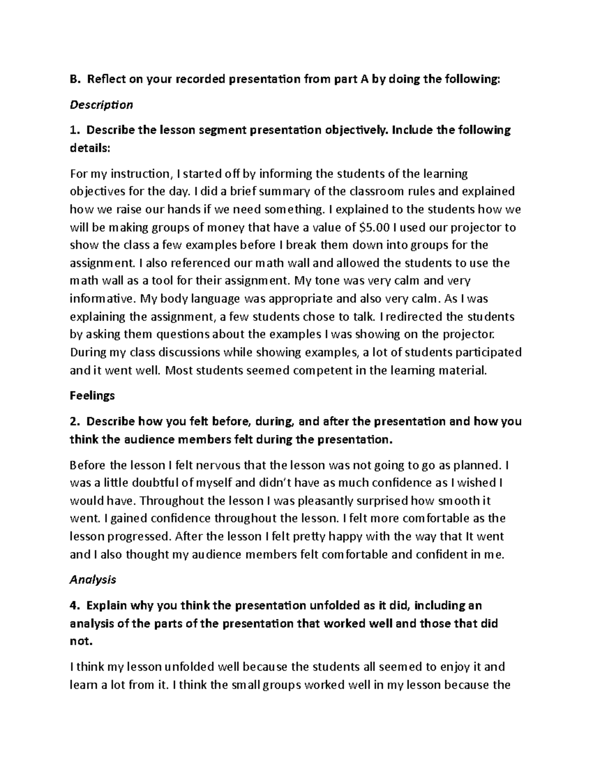 DO91 Task 4 - passed - B. Reflect on your recorded presentation from ...