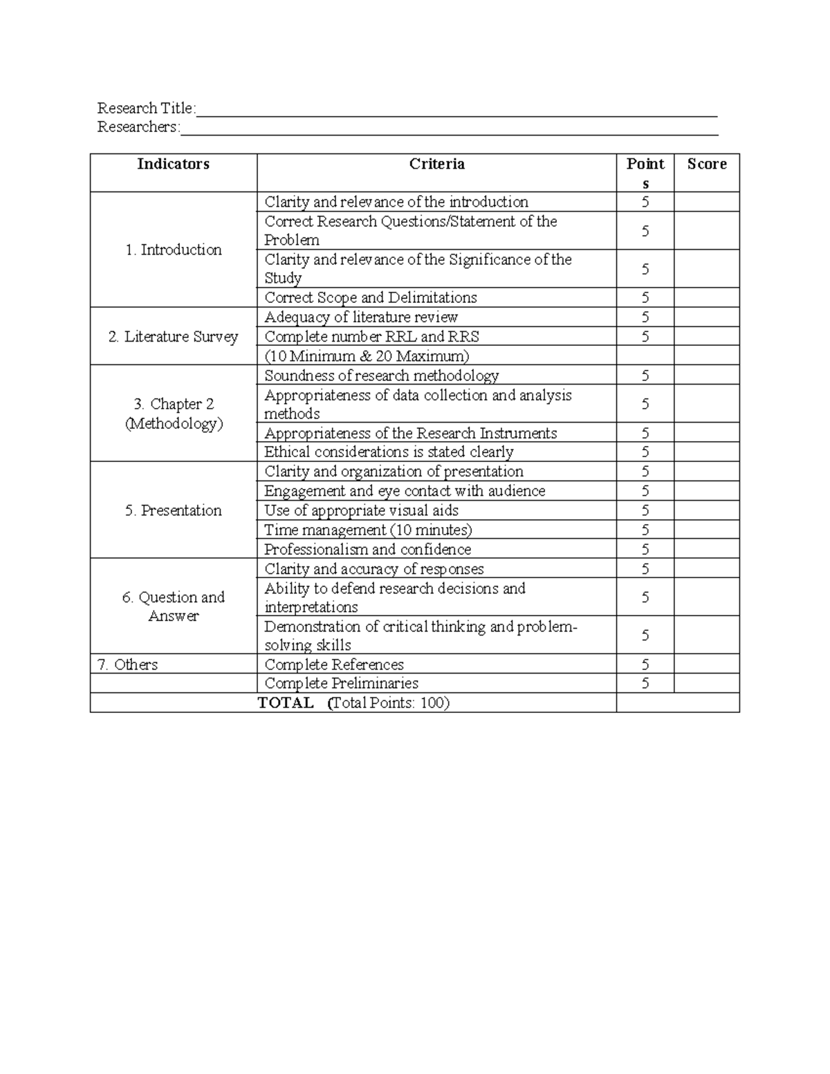 Rubrics FOR ORAL Defense - Research - Studocu