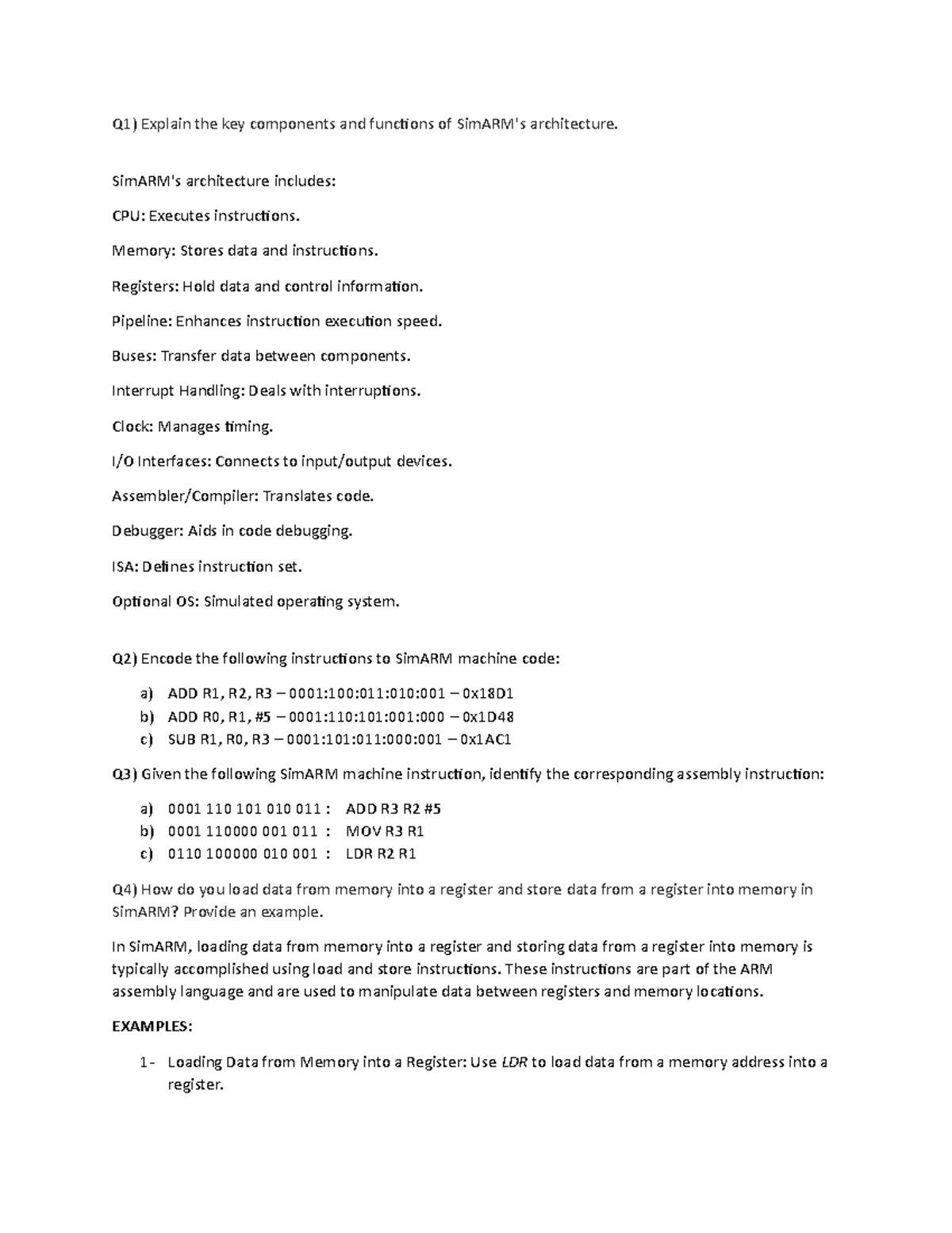Tutorial 4 - with solutions - Q 1 ) Explain the key components and functions of SimARM's - Studocu