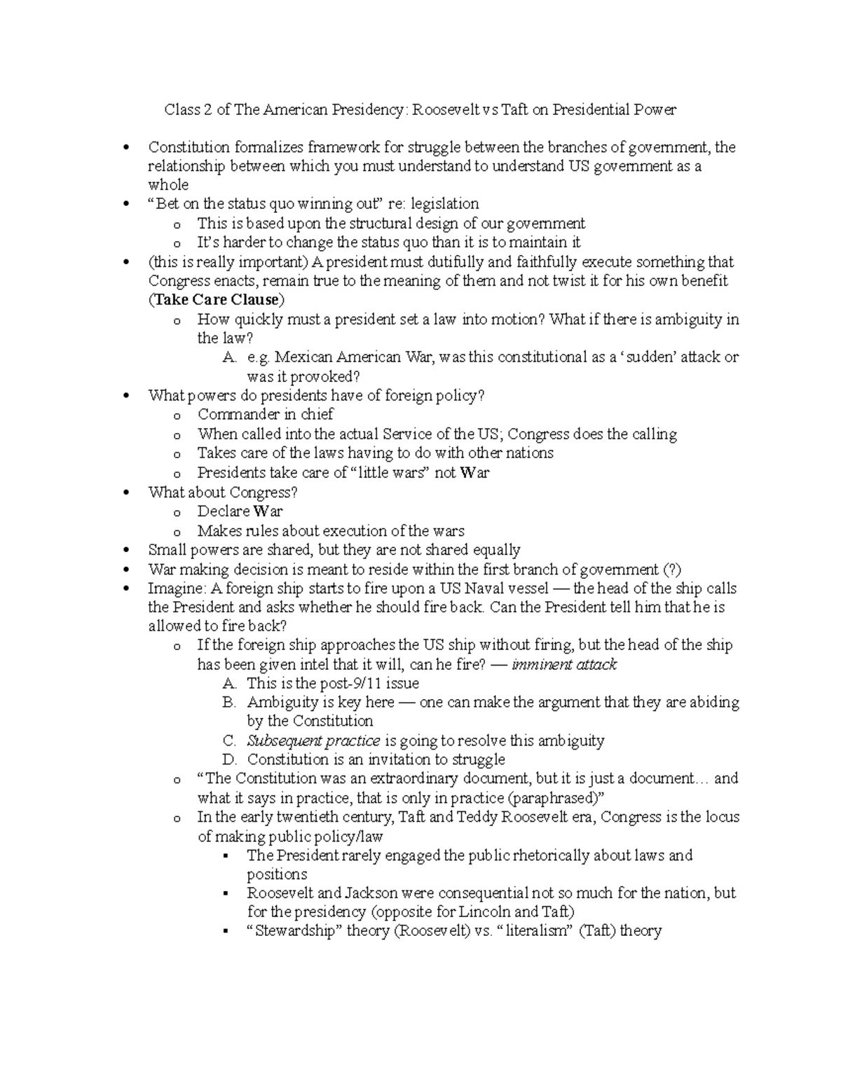 Class 2 of The American Presidency - Class 2 of The American Presidency ...