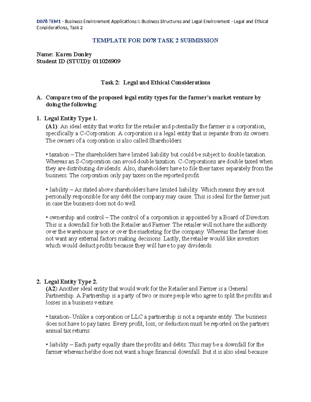 D078 - Task 2, Passed - D078 TEM1 - Business Environment Applications I ...