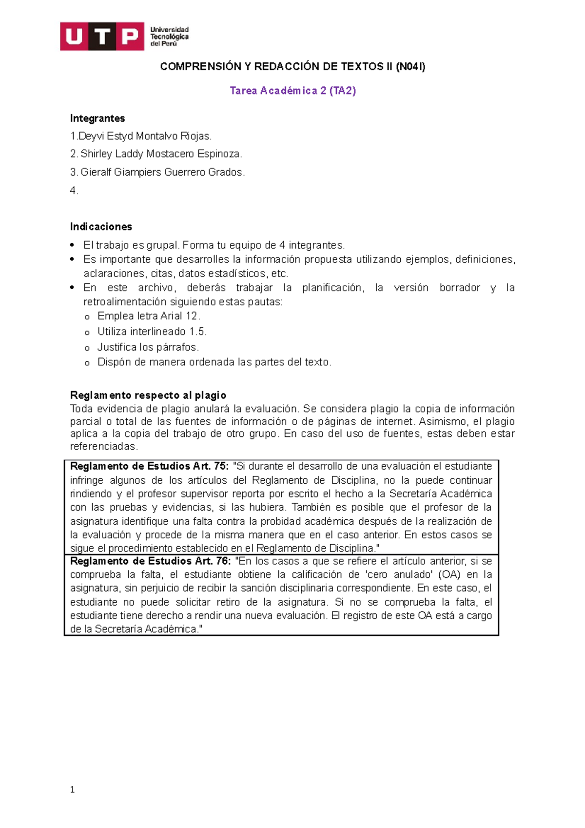 TA2 Redaccion 2 - toma tu ayuda - COMPRENSIÓN Y REDACCIÓN DE TEXTOS II (N04I) Tarea Académica 2 ...
