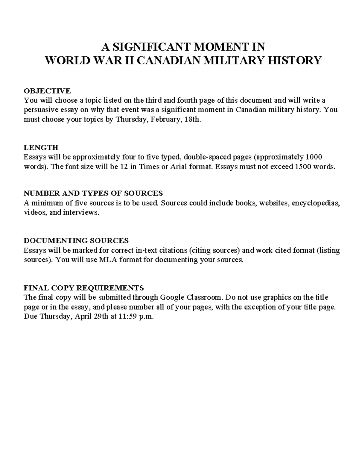 Research Essay- WW2 - A SIGNIFICANT MOMENT IN WORLD WAR II CANADIAN ...