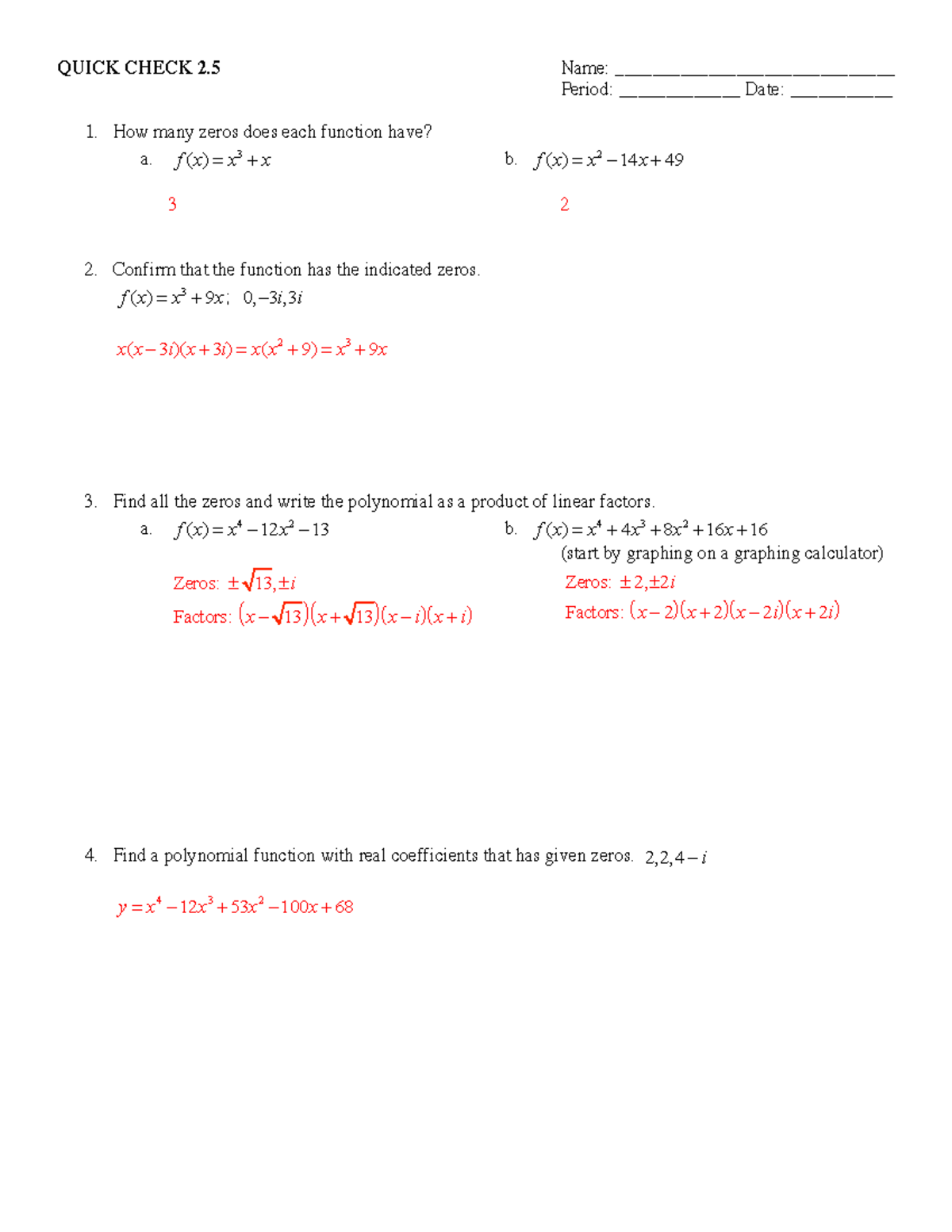Lesson 2.5 Quick Check Answers - QUICK CHECK 2 Name: ______________________________ Period ...