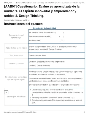 Cuestionario 1 Revise los temas de la unidad 3 Design thinking Prototipar - [AAB02] Cuestionario ...