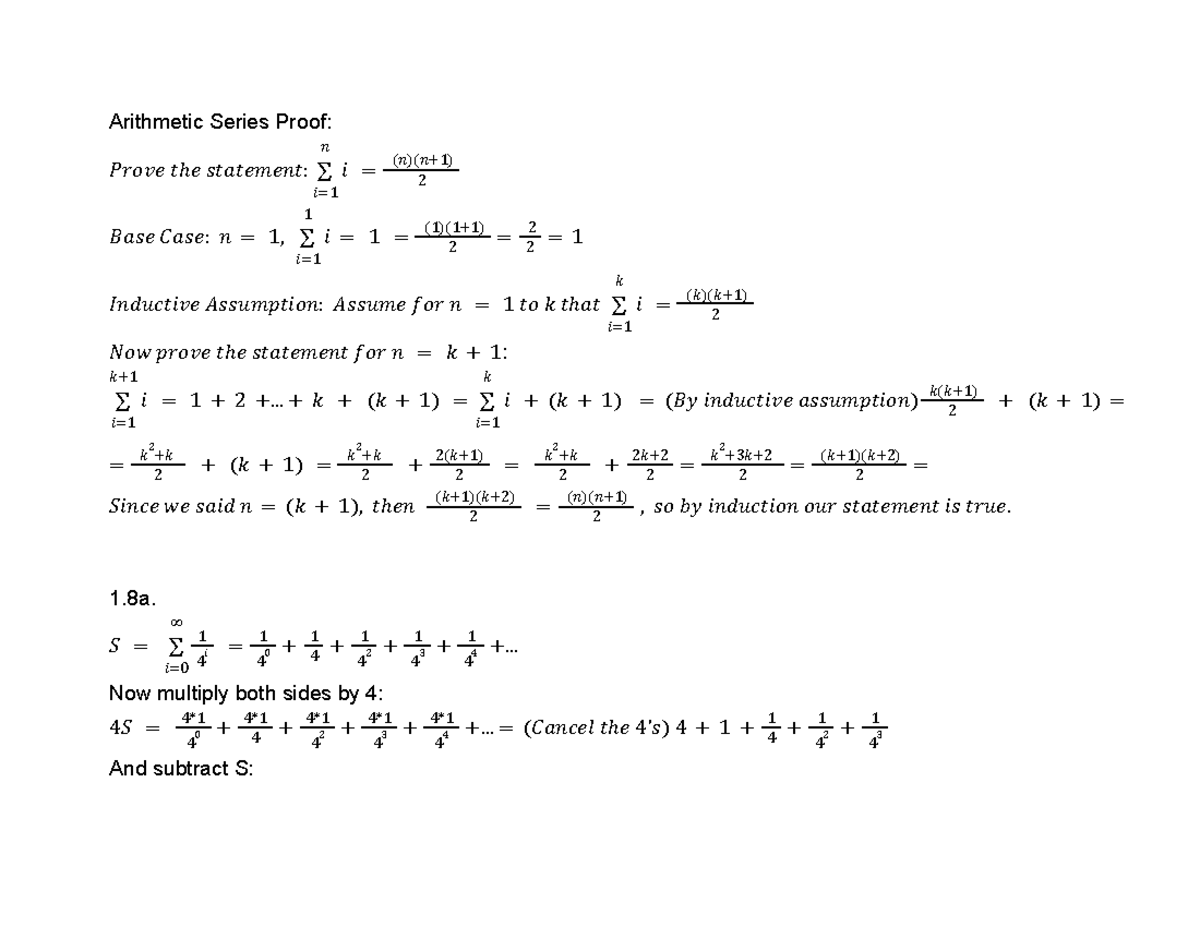 Hw1 solutions - wwwwwwwwwwwwwwwwwwwwwwwwwww - Arithmetic Series Proof ...