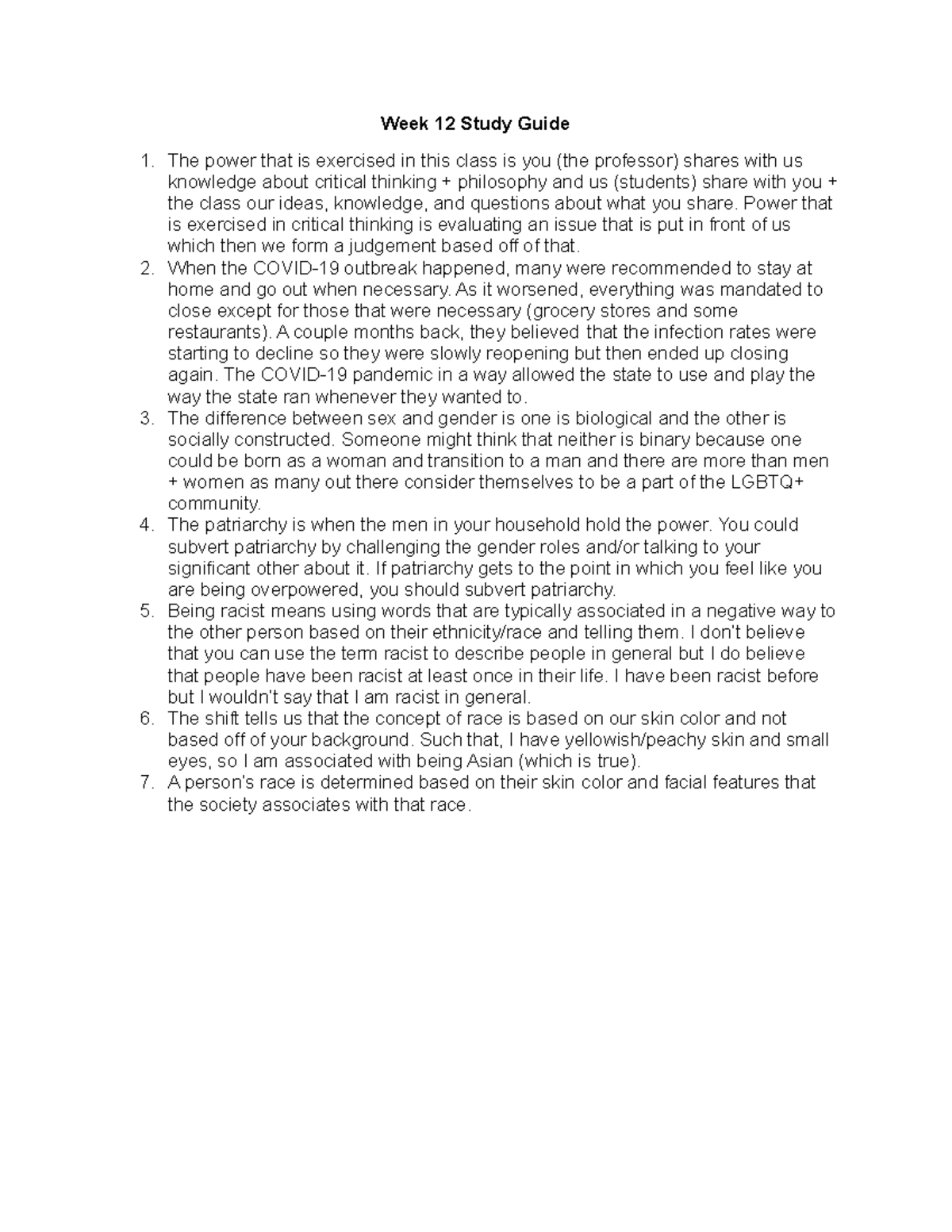 Week 12 Study Guide - Taylor Morgan - Week 12 Study Guide The power ...