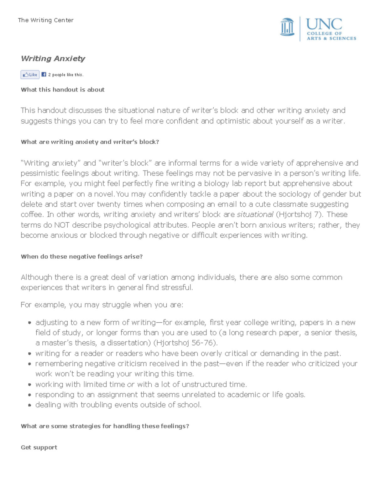 Writing-Anxiety-The-Writing-Center - The Writing Center Writing Anxiety ...