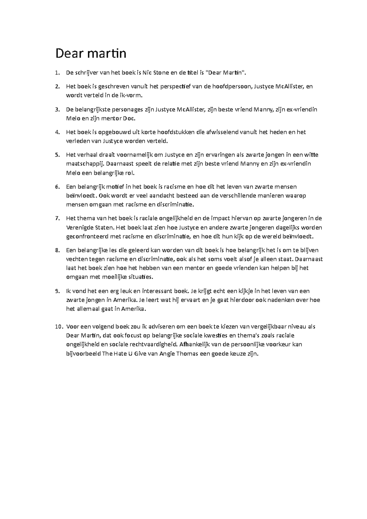Dear martin - jddd - Dear martin De schrijver van het boek is Nic Stone ...