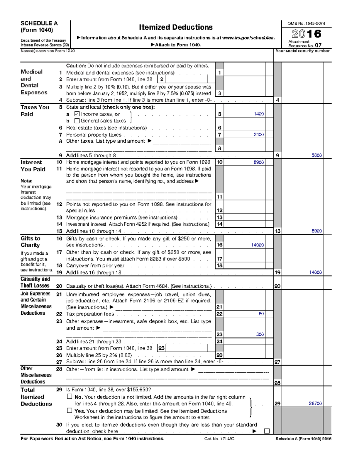 Schedule A 2016 - SCHEDULE A (Form 1040) Department of the Treasury ...