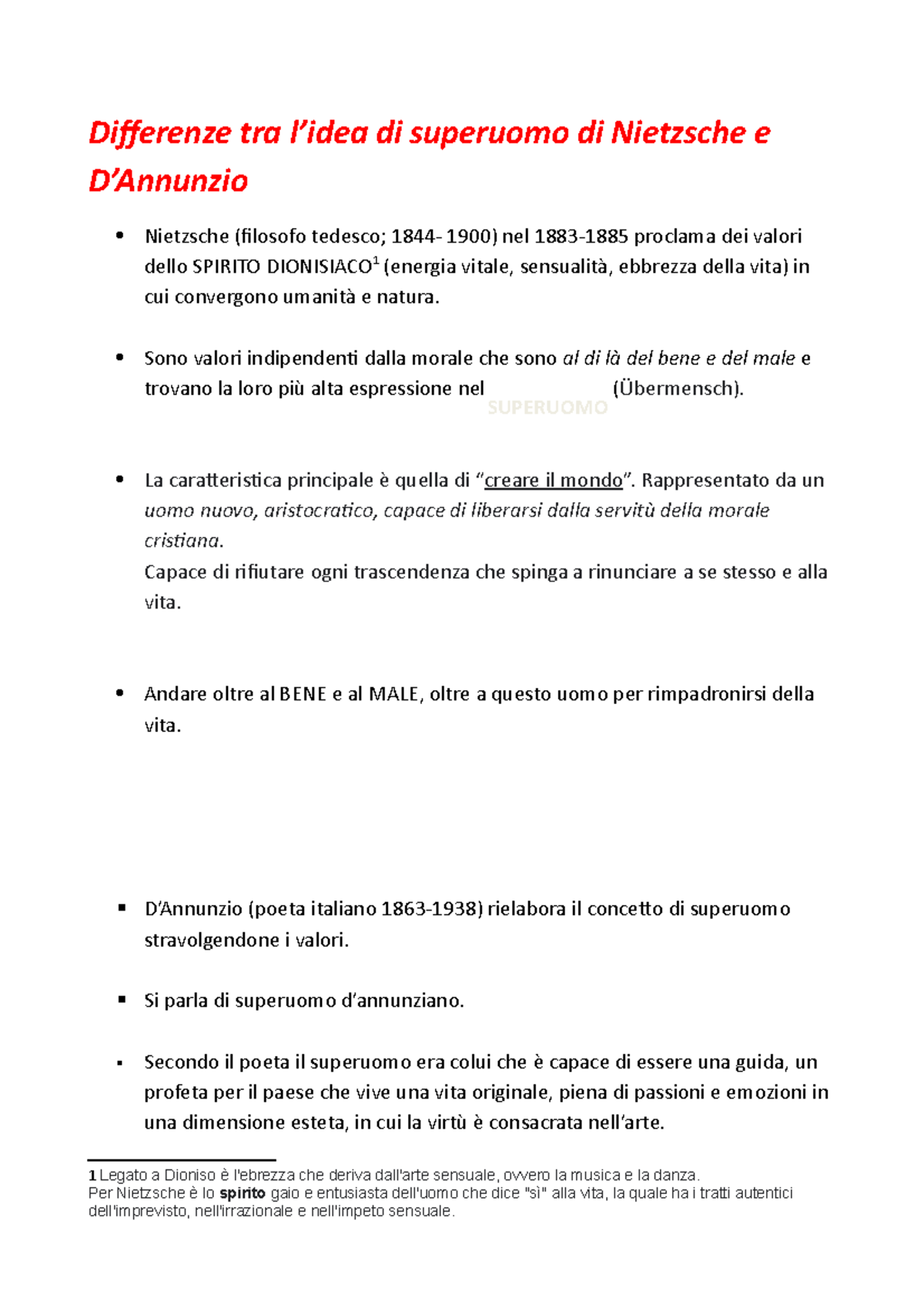 Differenze tra Nietzsche e D'Annunzio - Differenze tra l’idea di superuomo di Nietzsche e D ...