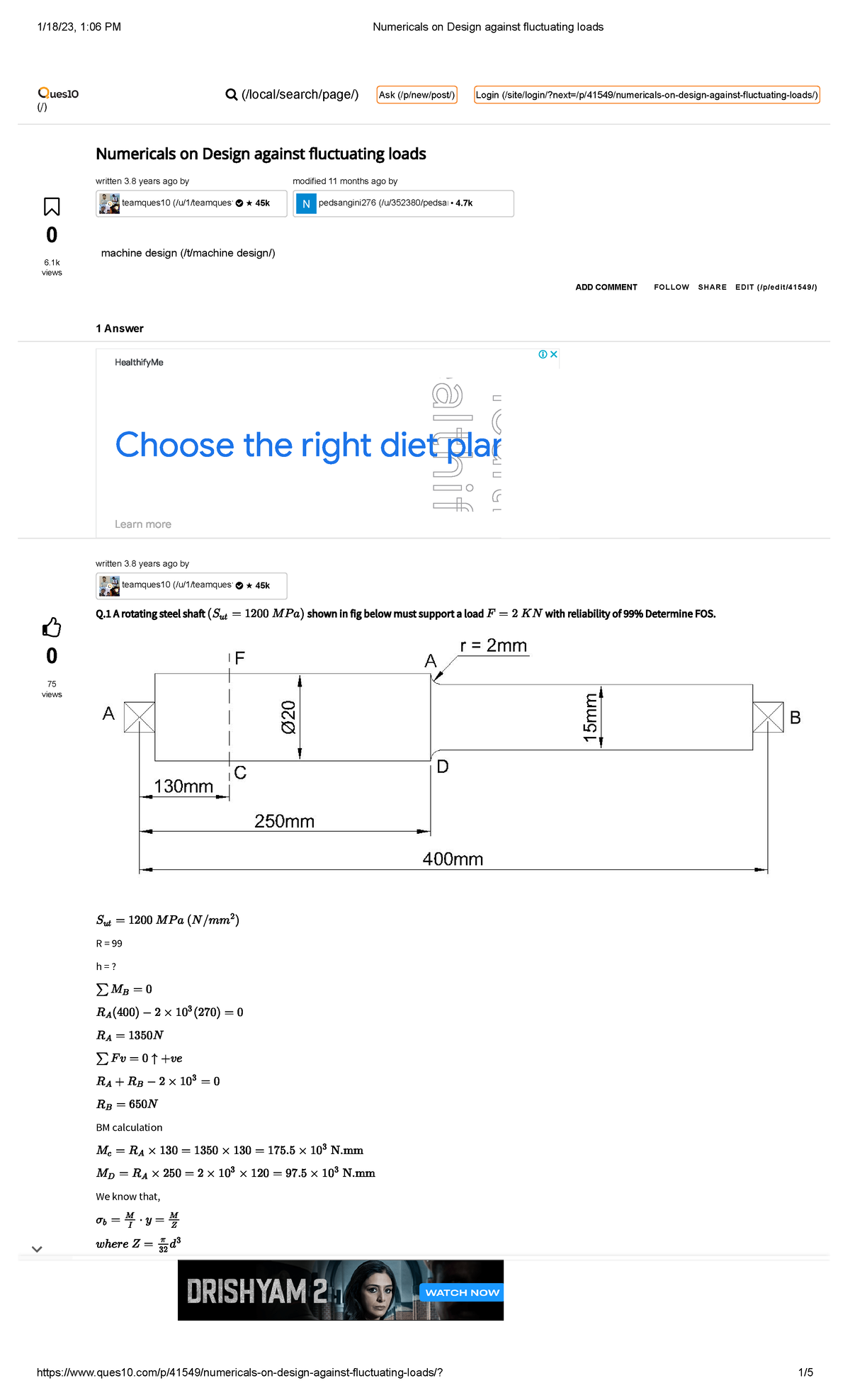 Numericals on Design against fluctuating loads - (/local/search/page ...
