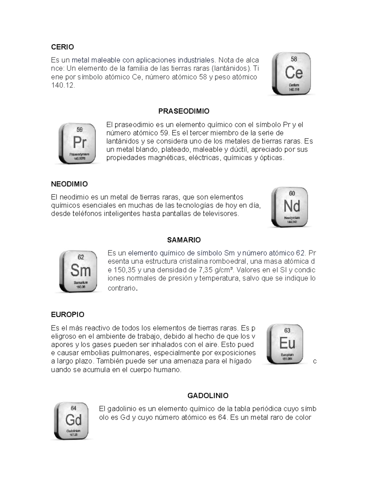 Cerio - ELEMENTOS TABLA PERIODICA - CERIO Es un metal maleable con ...