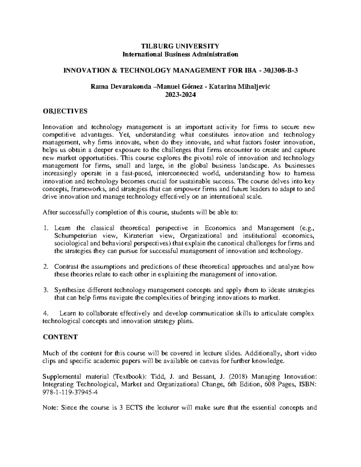 Innovation and Technology Management (ITM for IBA) - Course manual and ...