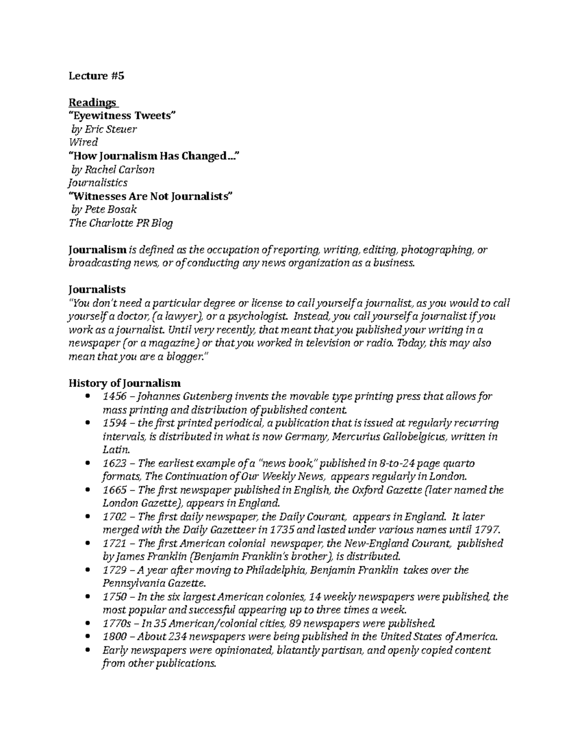 WFOM 5 - notes - Lecture # Readings “Eyewitness Tweets” by Eric Steuer ...