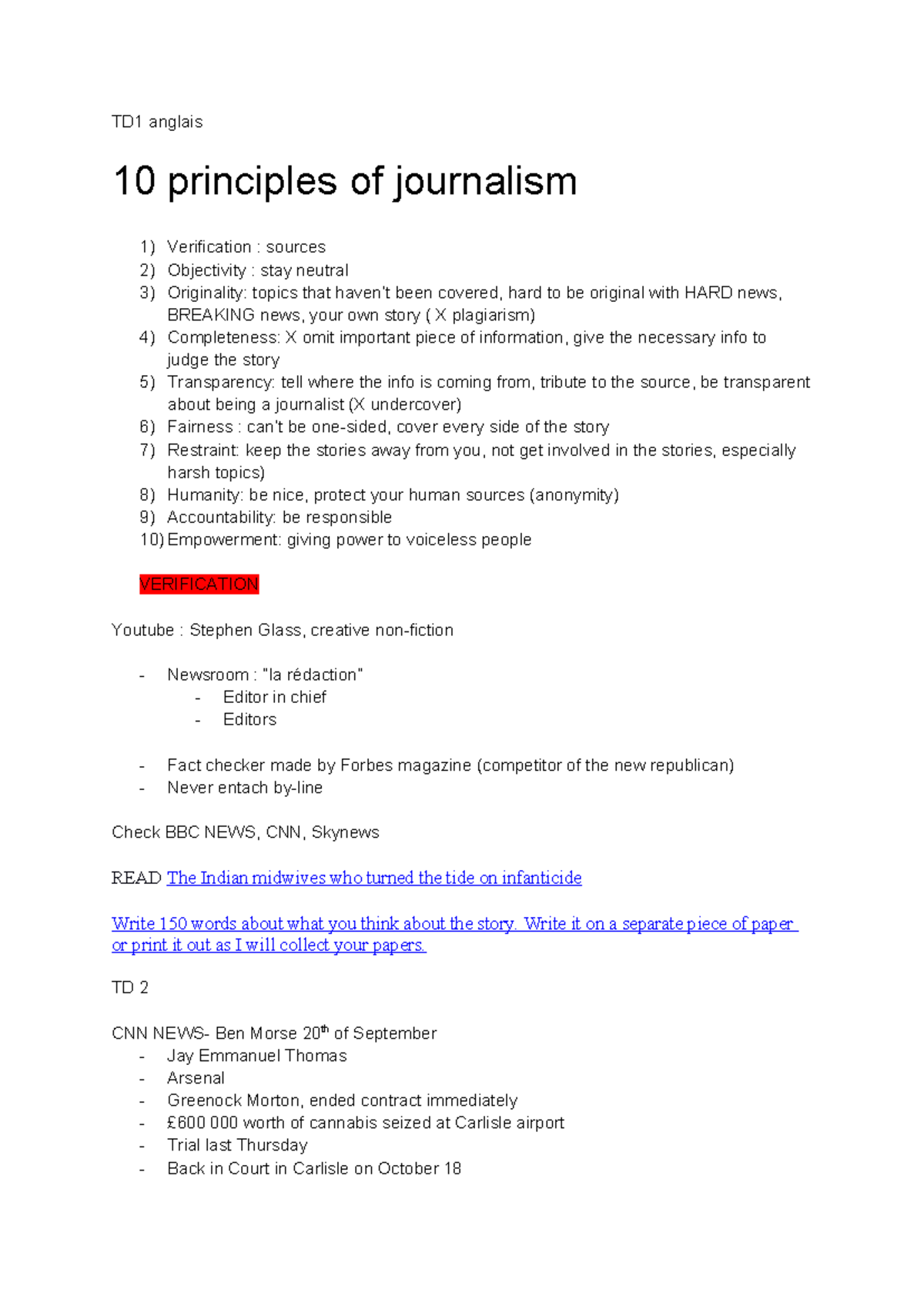 TD anglais communication - TD1 anglais 10 principles of journalism 1 ...