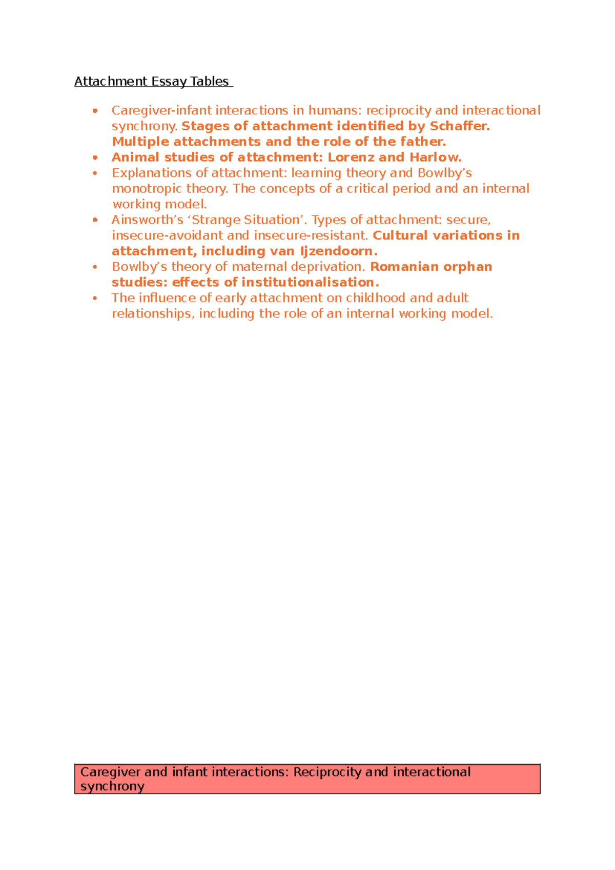 Attachment Essay Tables - Stages of attachment identified by Schaffer ...