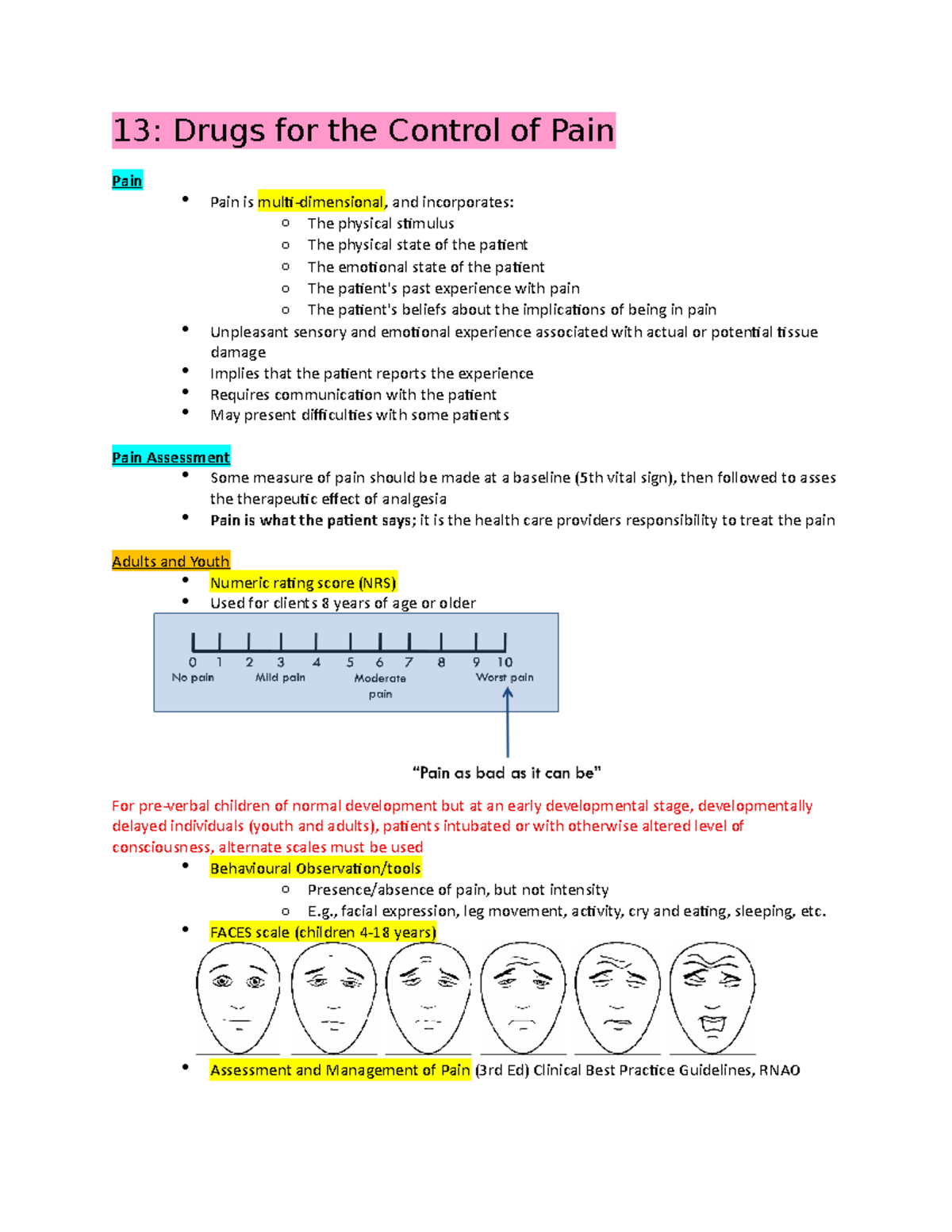 Lecture 13 Notes - Drugs for the Control of Pain - 13: Drugs for the ...