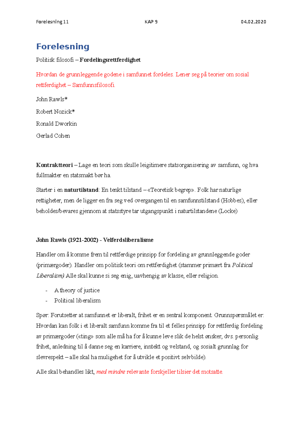 Forelesning 11 - Fordelingsrettferdighet - Forelesning Politisk filosofi ...