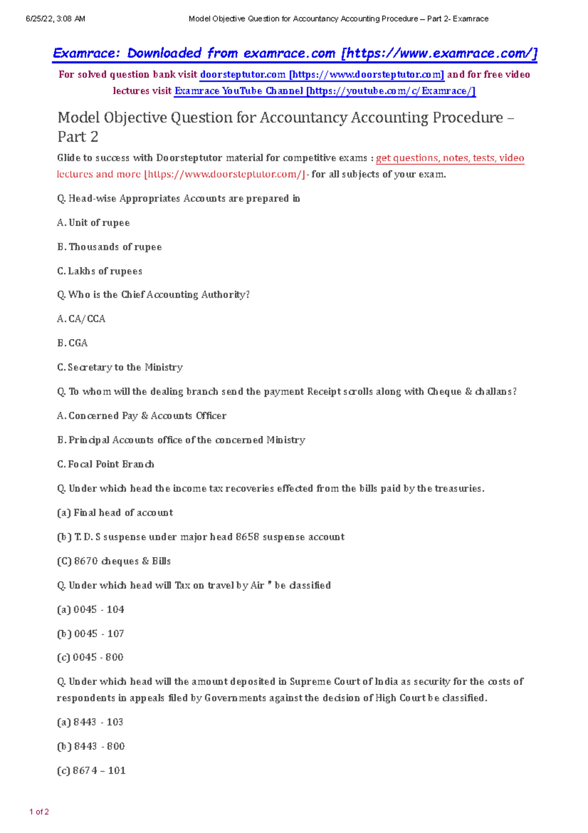 Model Objective Question Accountancy Part 2 - 6/25/22, 3:08 AM Model ...